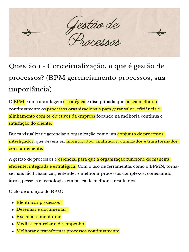 Resumo - Gestão de Processos | PDF | Business | Informática
