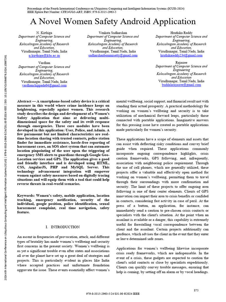 A Novel Women Safety Android Application | PDF | Mobile App | Police