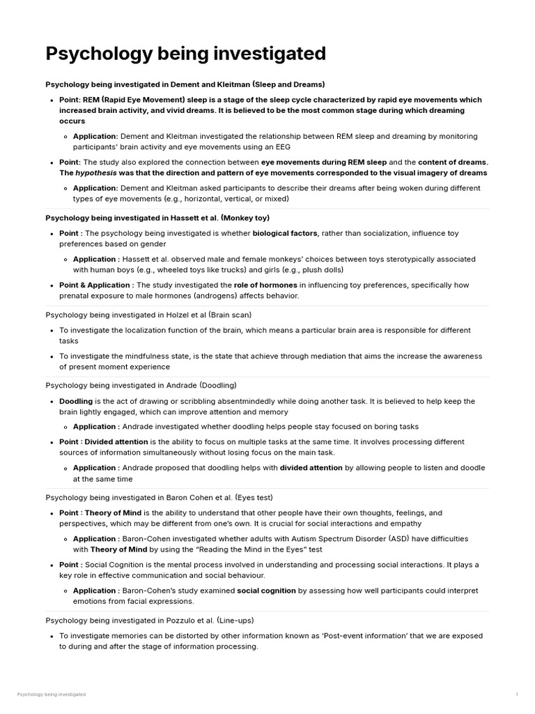 Psychology Being Investigated | PDF | Theory Of Mind | Rapid Eye ...