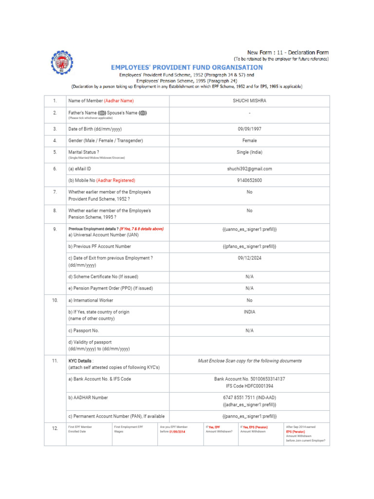 PF Form No 11 2025-05-01 | PDF
