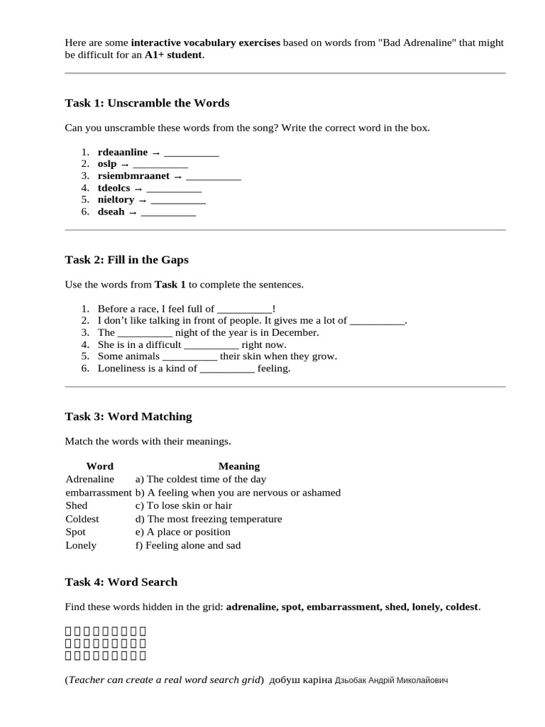 Here Are Some Interactive Vocabulary Exercises Based On Words From | PDF