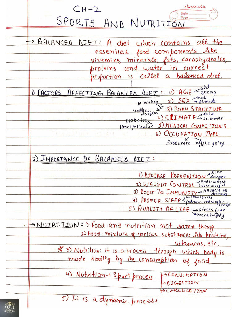 Chapter 2 Sports and Nutrition Class 12 Physical Education Notes | PDF