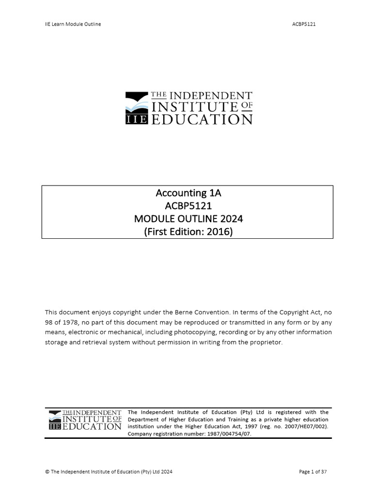 Accounting 1A - ACBP5121 - Module Outline - 60677148 | PDF | Debits And ...