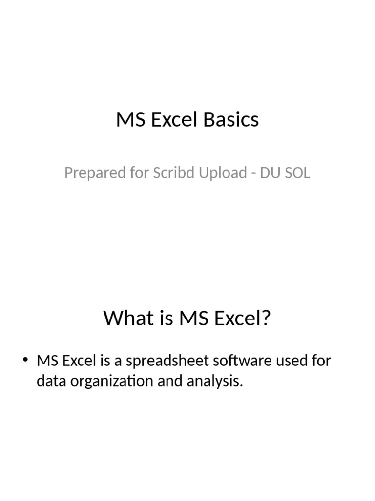 MS Excel Basics | PDF