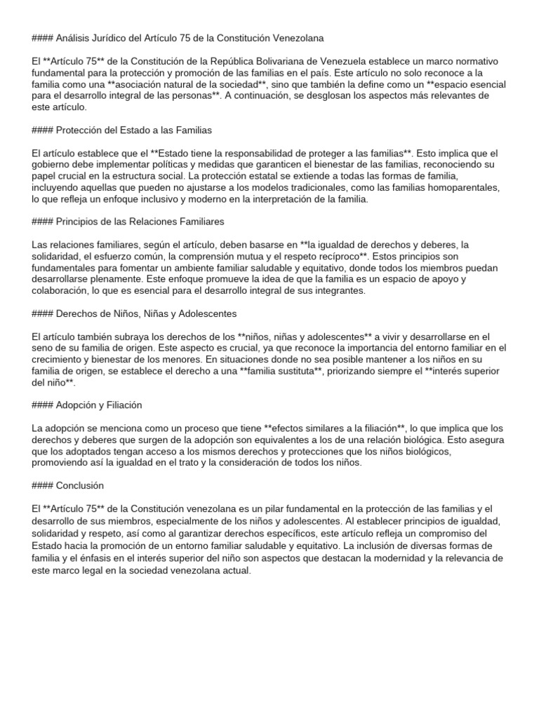 Análisis Jurídico Del Artículo 75 de La Constitución Venezolana | PDF | Familia | Estudios de género