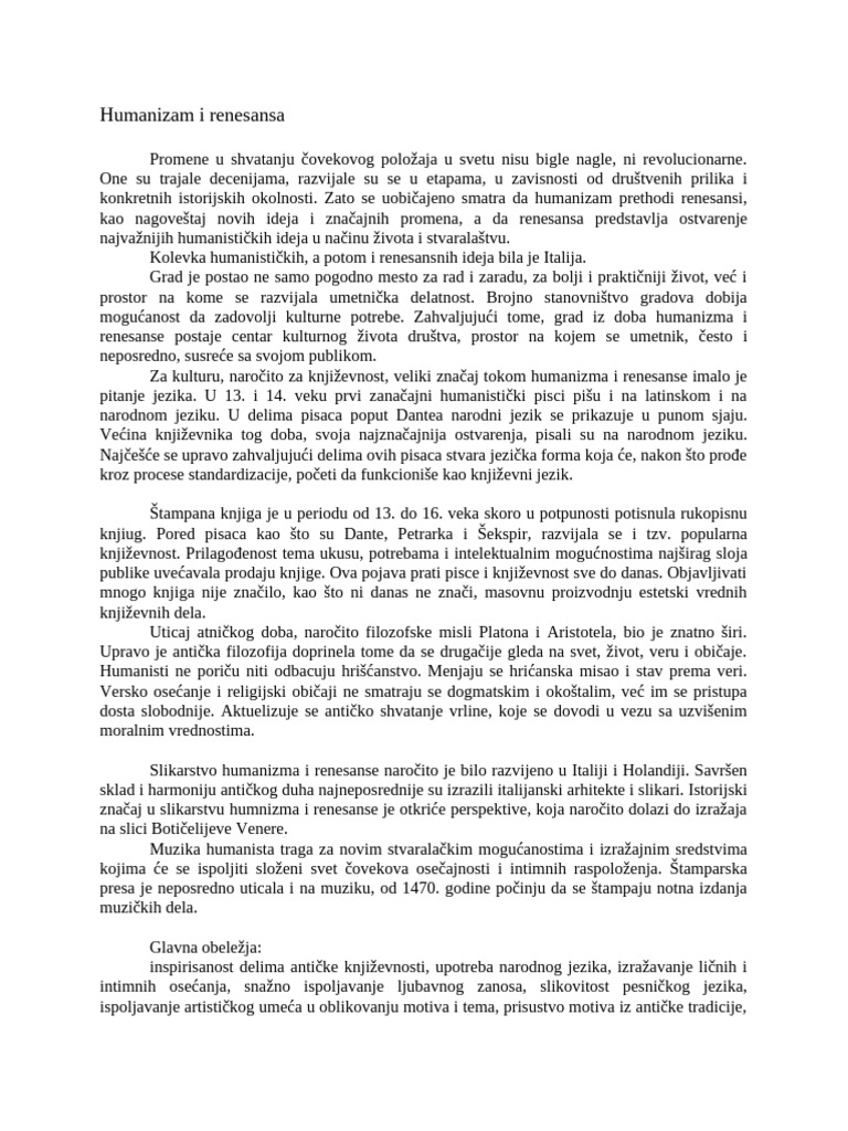 Humanizam i renesansa | PDF