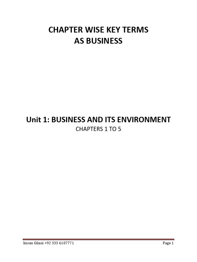 AS Business Chapter Wise Definitions Units 1 To 4 | PDF | Motivation ...
