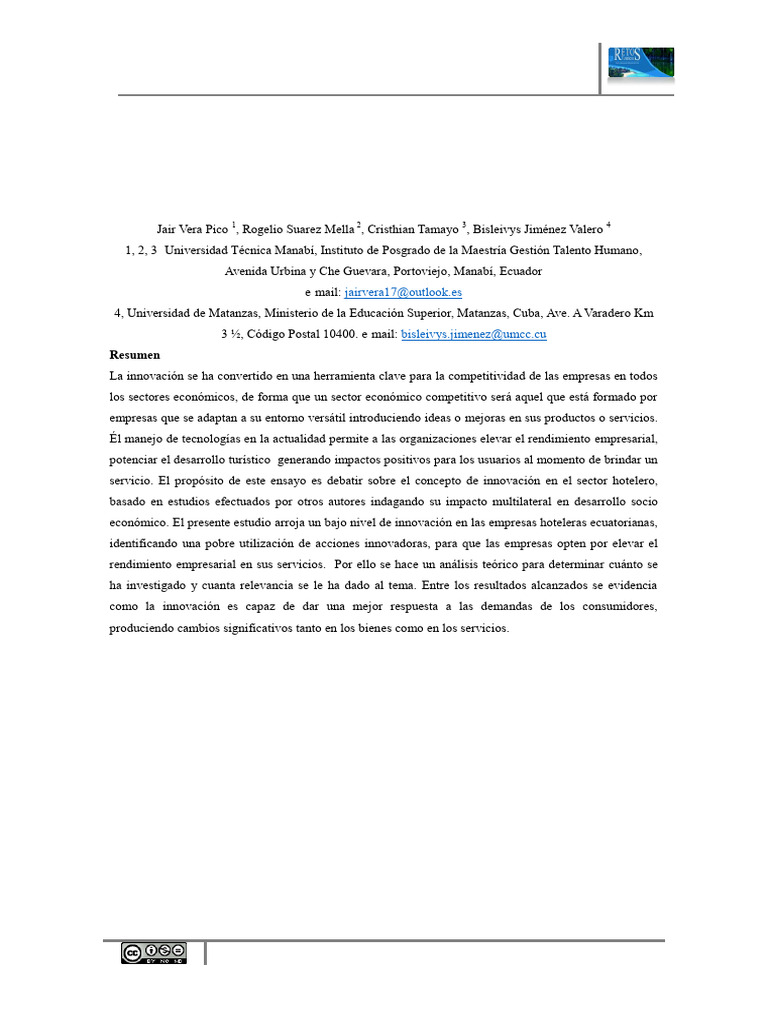 Innovación en el sector hotelero ecuatoriano | PDF | Turismo | Innovación