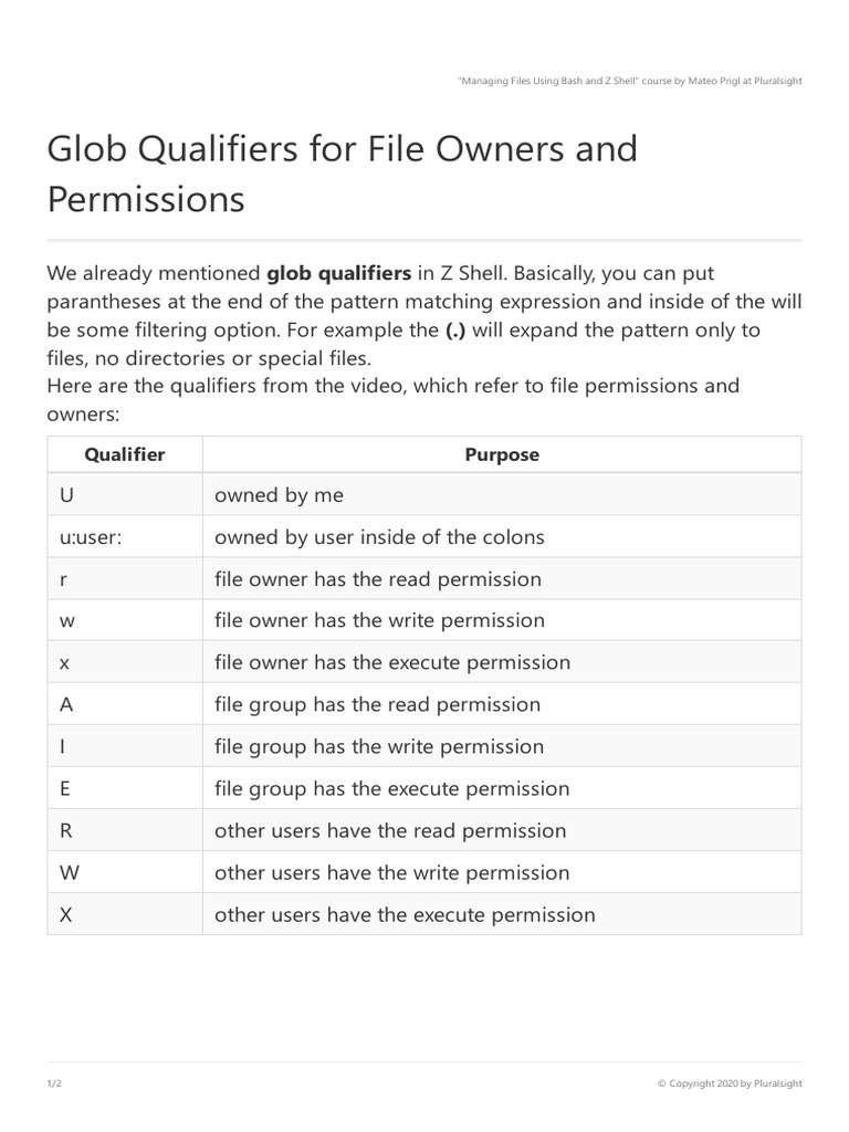 Glob Qualifiers For File Owners and Permissions | PDF