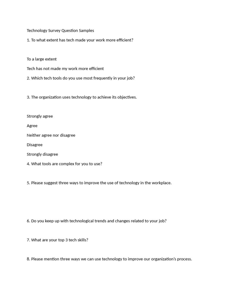 Technology Survey Question Samples | PDF