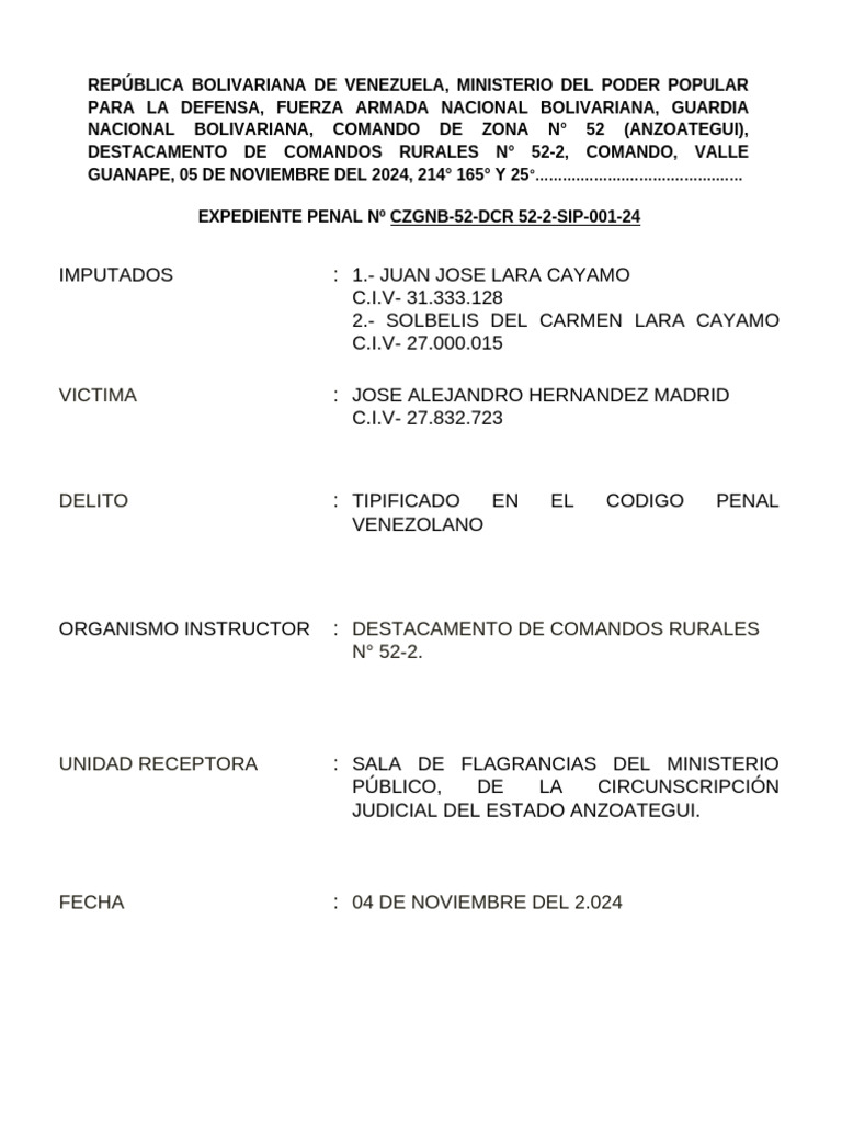 Exp. Dcr 52 2 Sip 006 24 Lesiones Personales | PDF | Venezuela | Fiscal