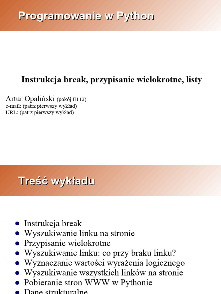 w5 Break Przypisanie - Wielokrotne Listy | PDF