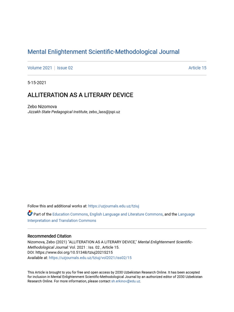 Alliteration As A Literary Device | PDF | Poetry | Linguistics