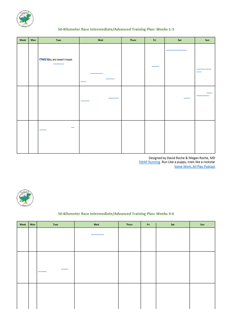 50k Training Plan - SWAP-0001 | PDF | Physical Exercise