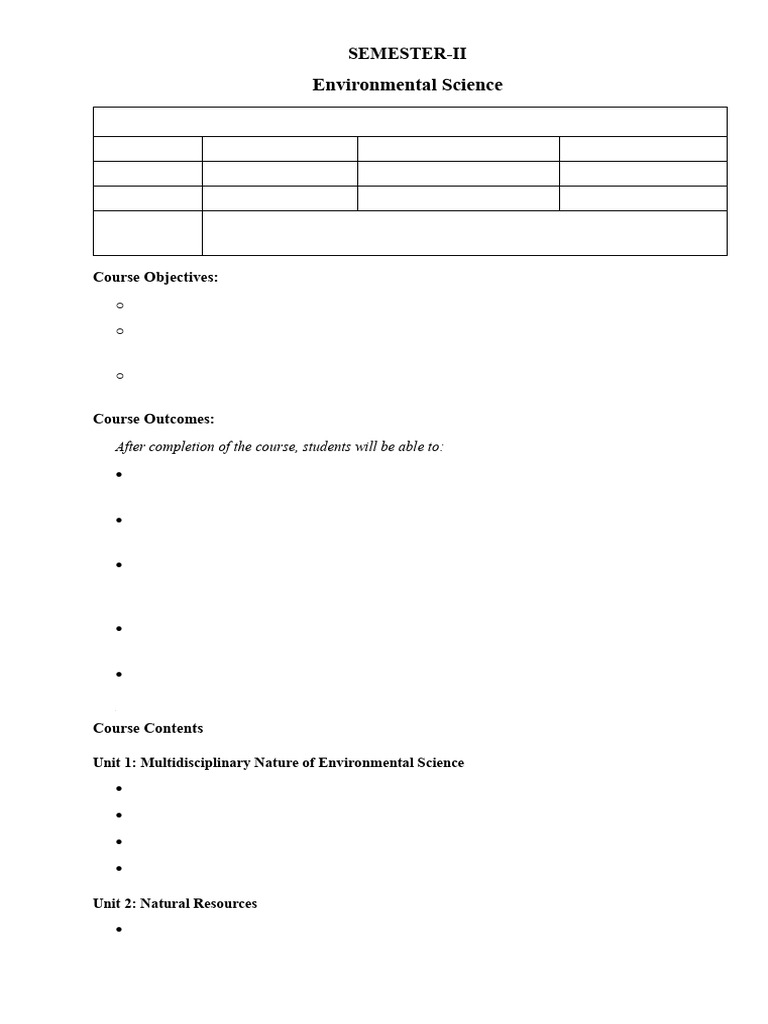 Environmental Science Semester II Syllabus | PDF | Conservation Biology ...