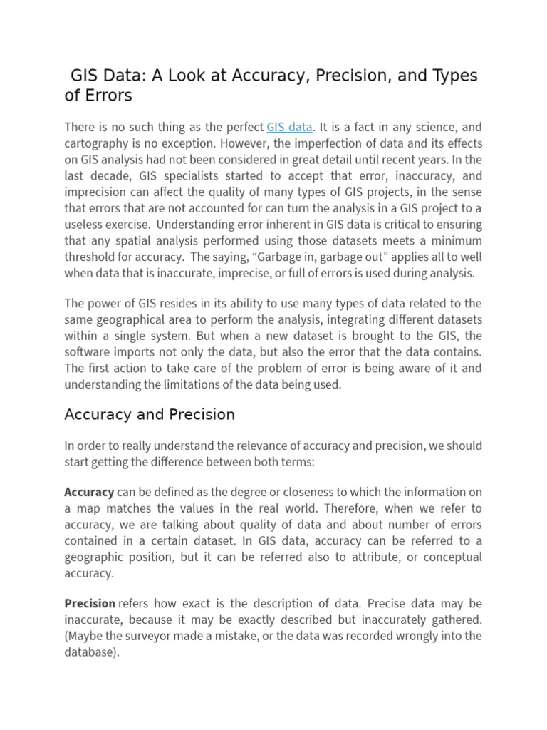 Lecture 8 - Accuracy in GIS | PDF | Geographic Information System | Accuracy And Precision