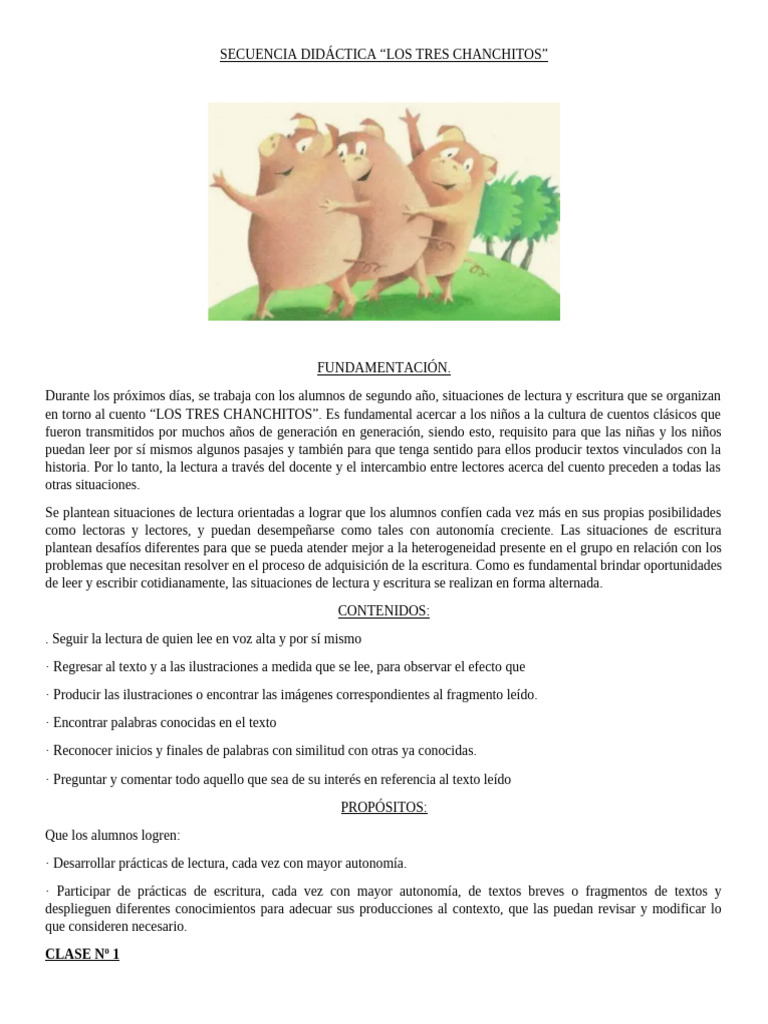 Secuencia Didáctica: Los Tres Chanchitos | PDF