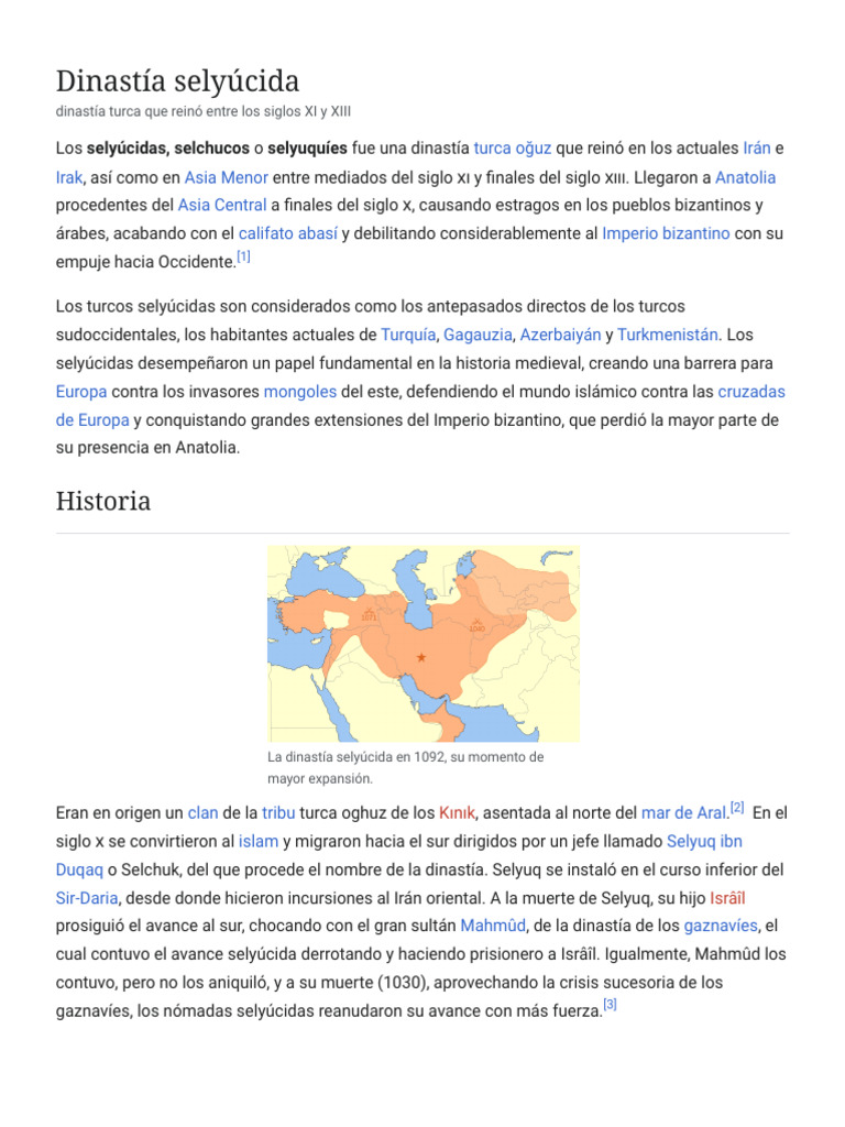 Dinastía Selyúcida - Wikipedia, La Enciclopedia Libre | PDF