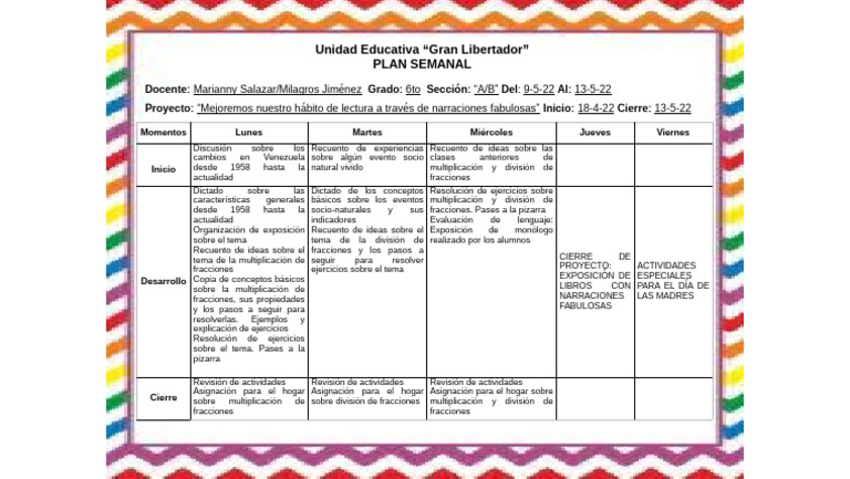 6to B - PLANIFICACION SEMANA 4 | PDF | Aprendizaje