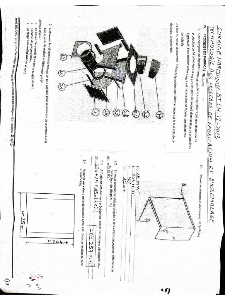 Correction Techno Profab Bac de BT CH-TI 2023 - 074447 | PDF