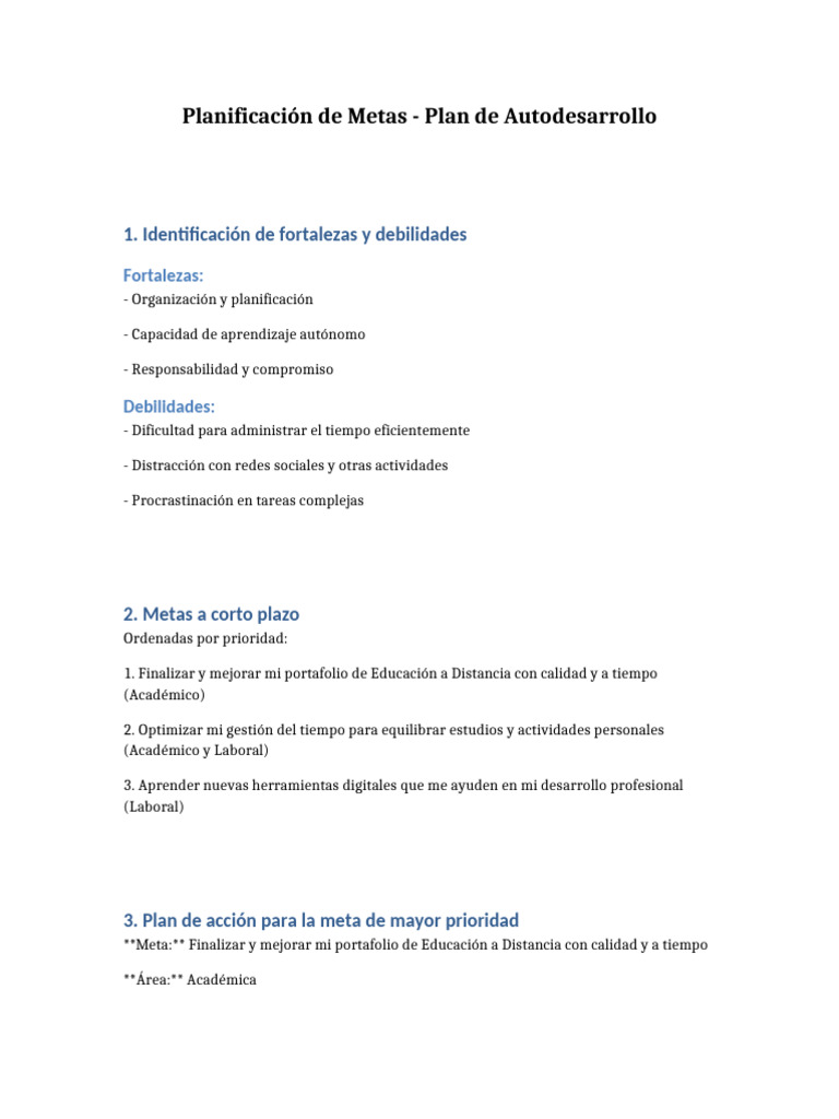Planificacion de Metas | PDF