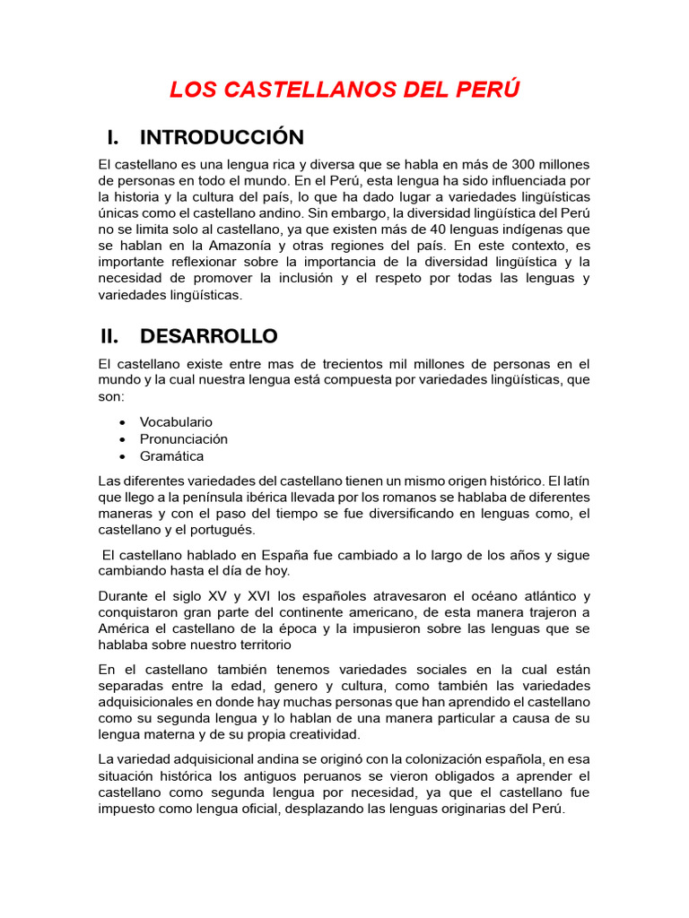 Diversidad del castellano en Perú | PDF | Lengua española | Perú