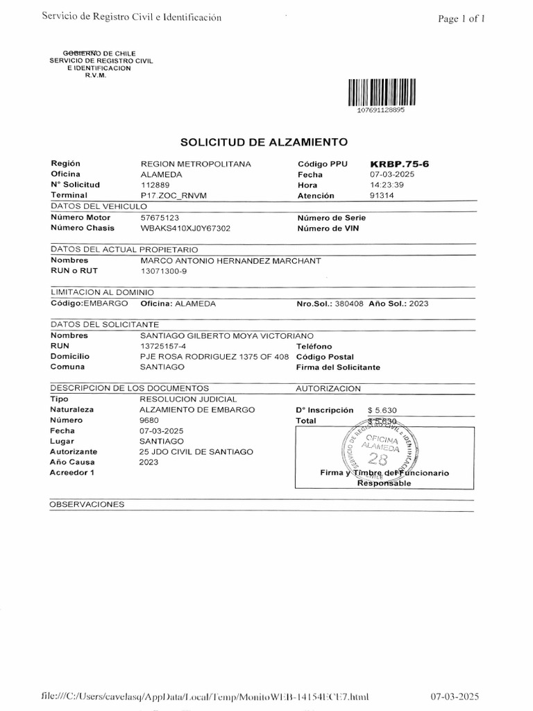25 Civil, Rol 9680-2023, Documento RVM | PDF