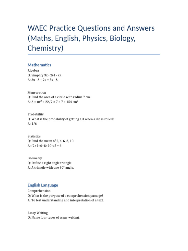 WAEC Science English Questions and Answers | PDF