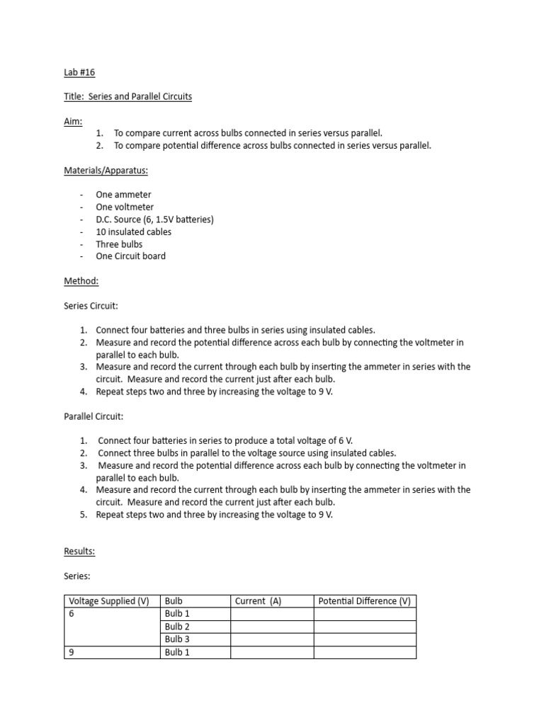 Lab 16 Series - Parallel Circuits | PDF | Voltage | Series And Parallel ...