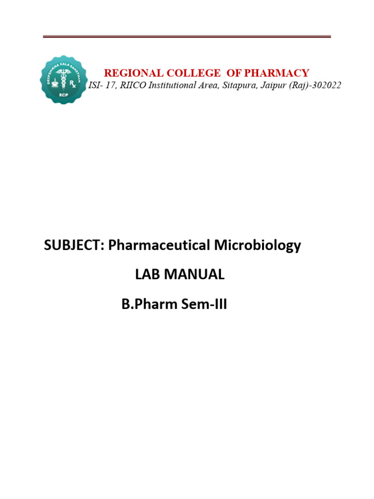 Pharmaceutical Microbiology Lab Manual | PDF | Staining | Growth Medium