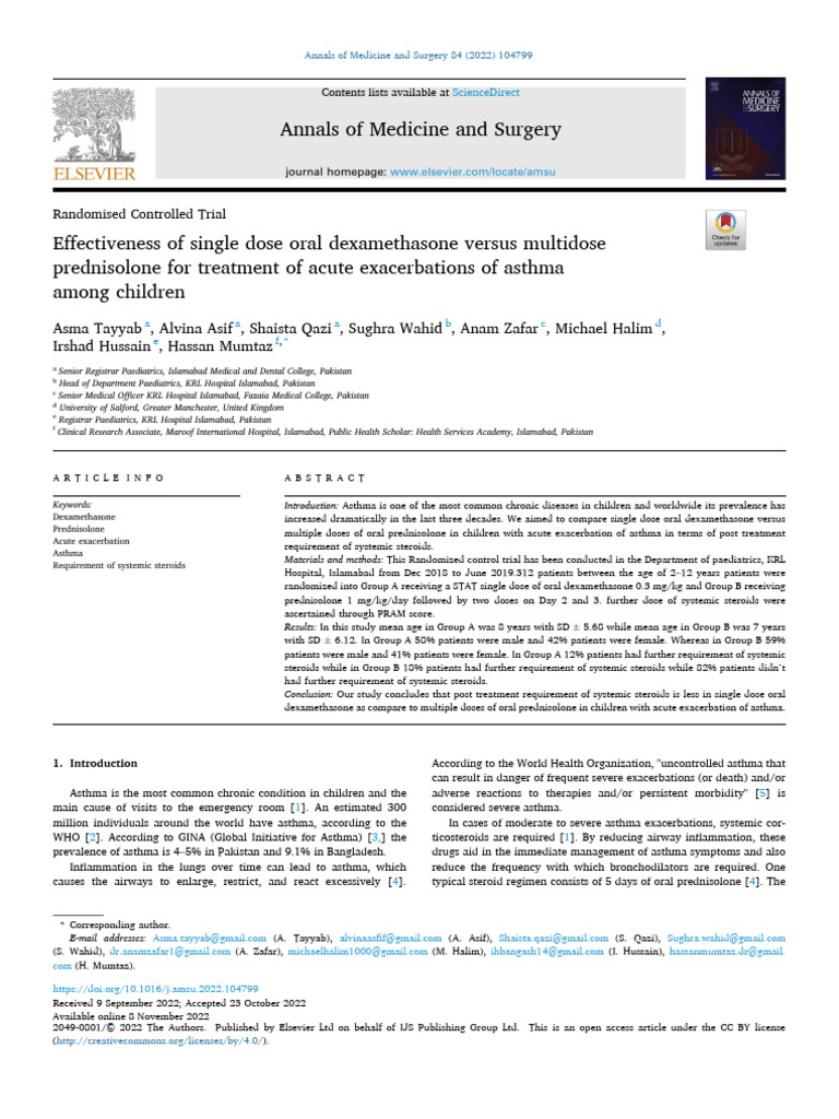 Effectiveness of Single Dose Oral Dexamethasone Versus Multidose | PDF ...
