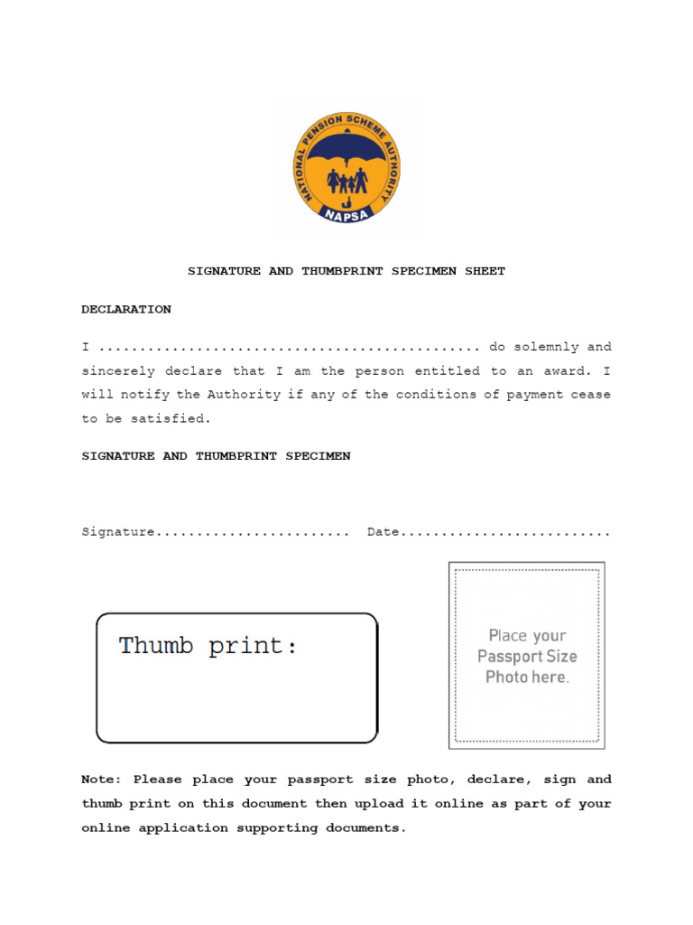 Signature and Thumbprint Specimen Template | PDF