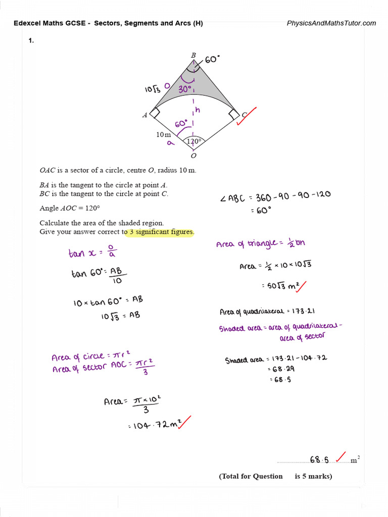Edexcel GCSE Maths: Sectors & Arcs | PDF | Area | Geometric Objects