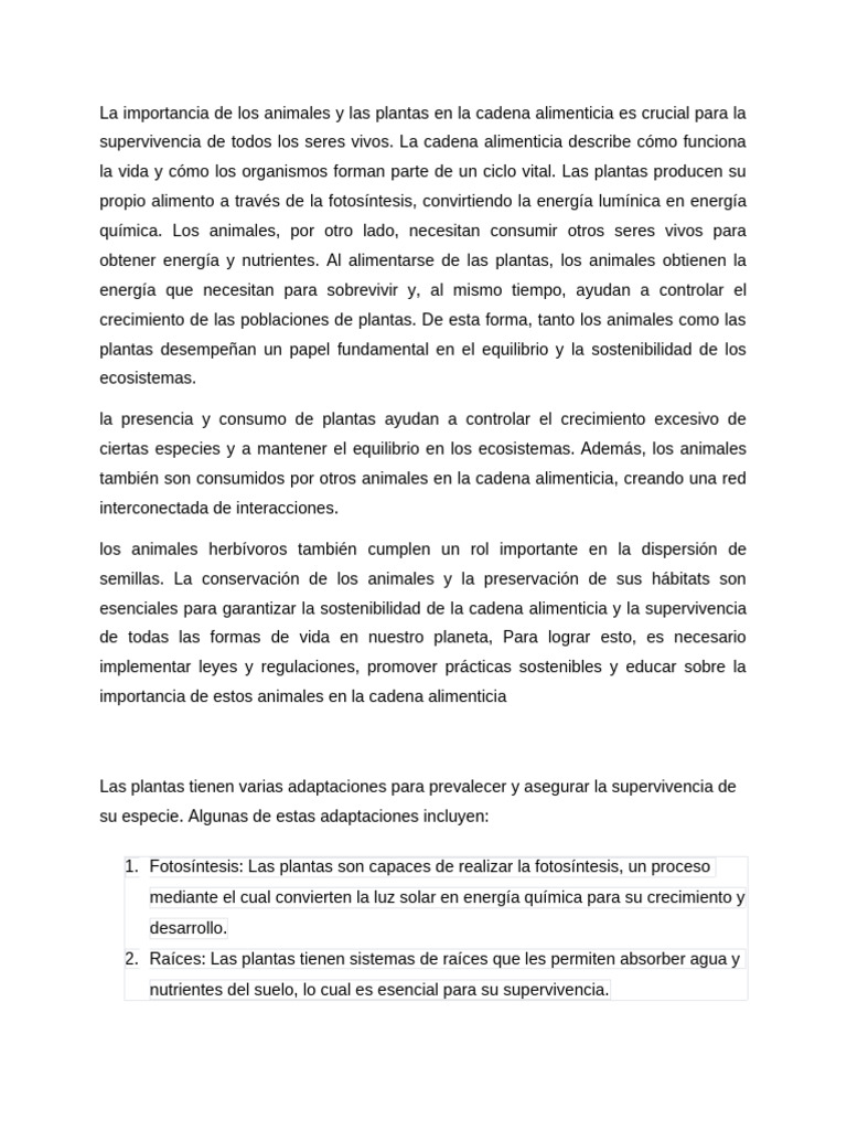 La Importancia de Los Animales y Las Plantas en La Cadena Alimenticia ...