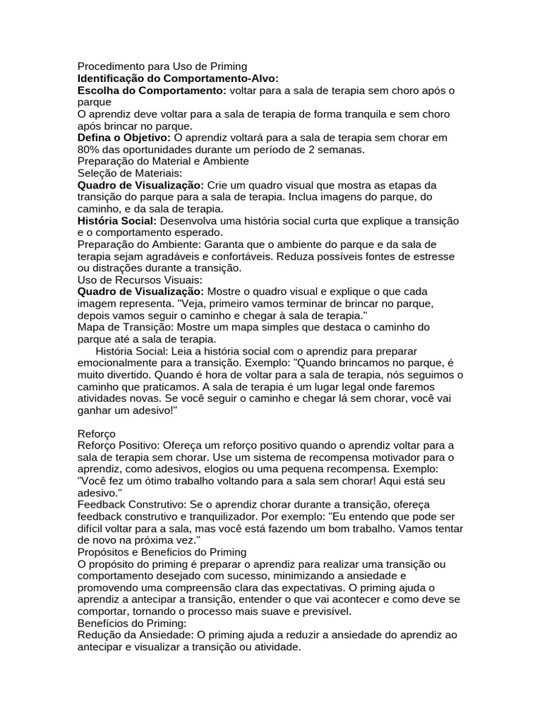 Procedimento para Uso de Priming | PDF | Aprendizado | Comentários