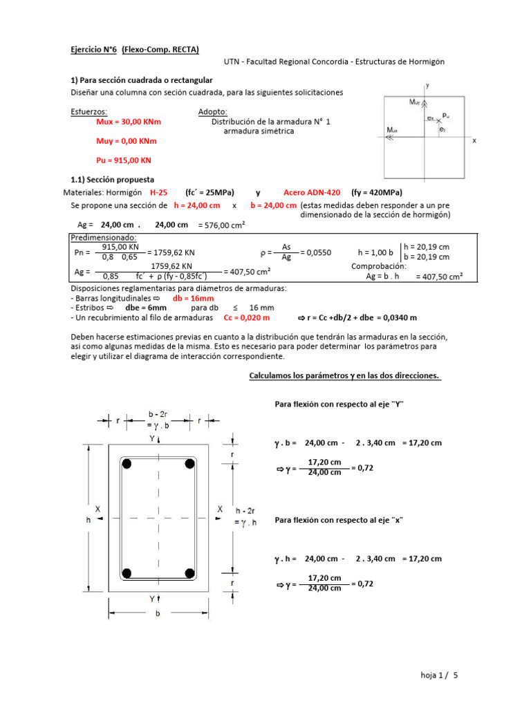 13) ejercicio N° 6 (flexo-comp. RECTA) (2020) | PDF | Ingeniería estructural | Ingeniería mecánica