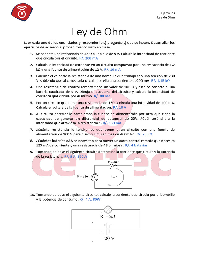 Ejercicios Ley de Ohm | PDF