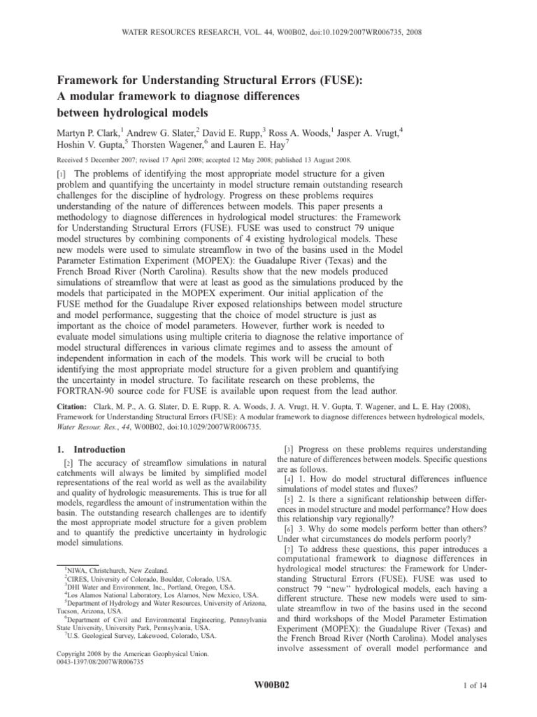 Water Resources Research - 2008 - Clark - Framework For Understanding Structural Errors FUSE A ...