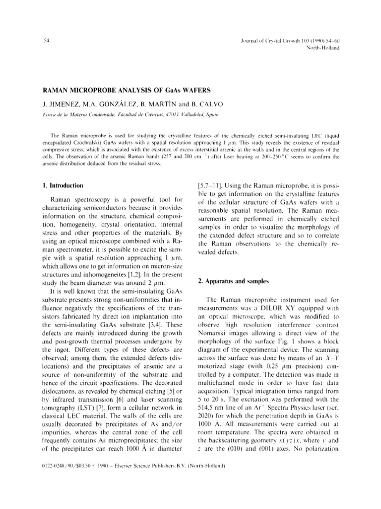 RAMAN MICROPROBE ANALYSIS OF GaAs WAFERS | PDF | Raman Spectroscopy ...