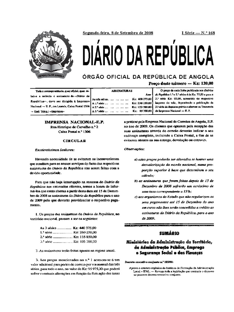 Decreto Exe - Conj N.º185.08 (ESTATUTO ORGANICO DO INSTI DA ...