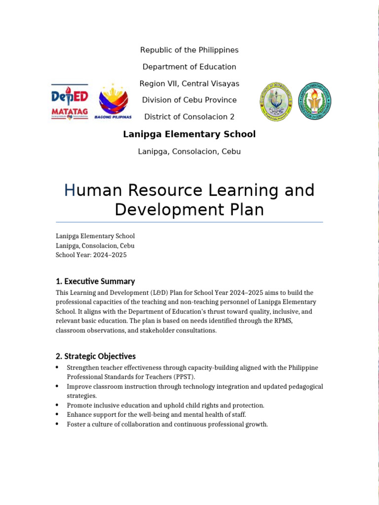 Lanipga L&D Plan SY 2024-2025 | PDF | Educational Technology | Teachers