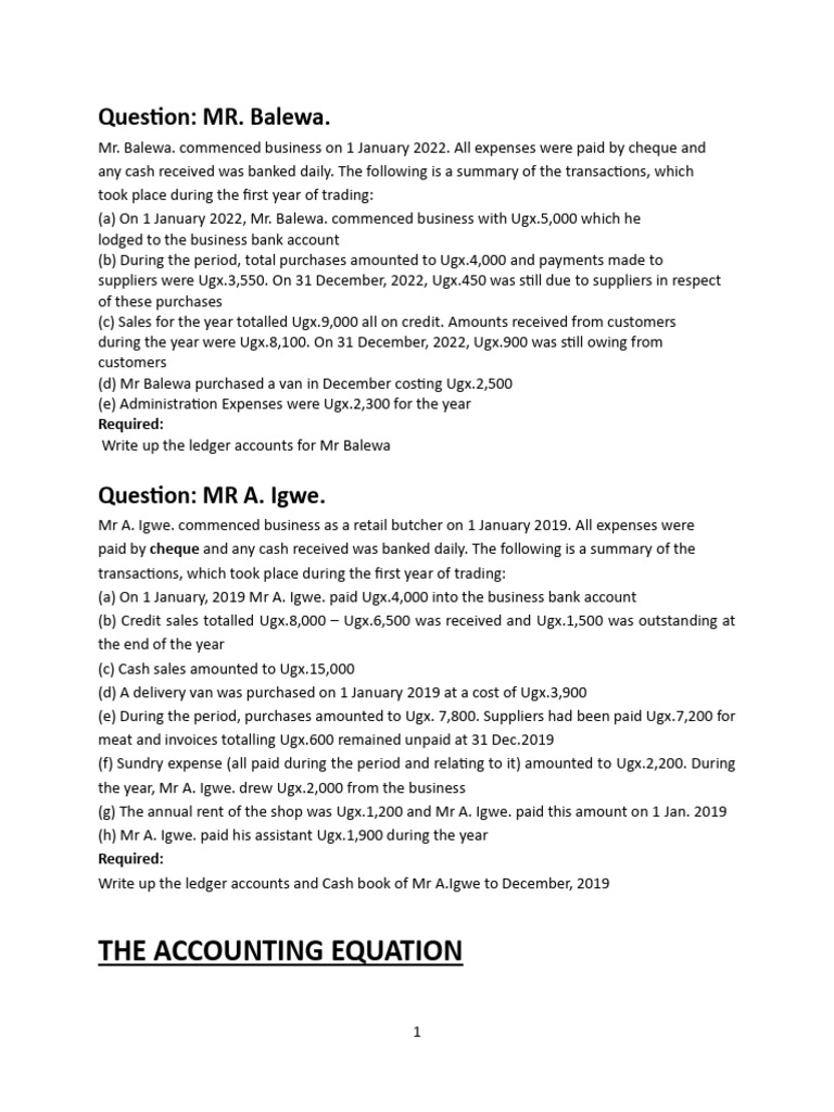 Fresh Capital and Accounting Equation Analysis | PDF | Debits And ...