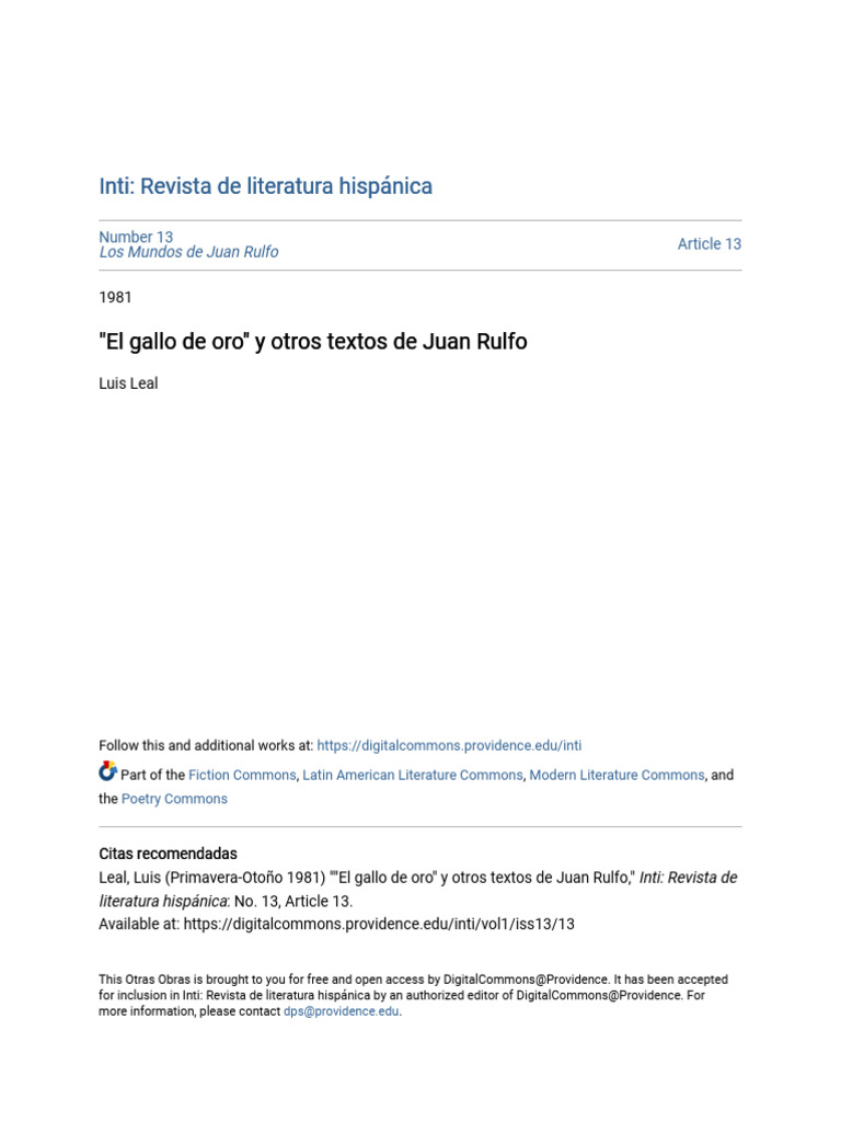 El Gallo de Oro y Otros Textos de Juan R | PDF | México | Novelas