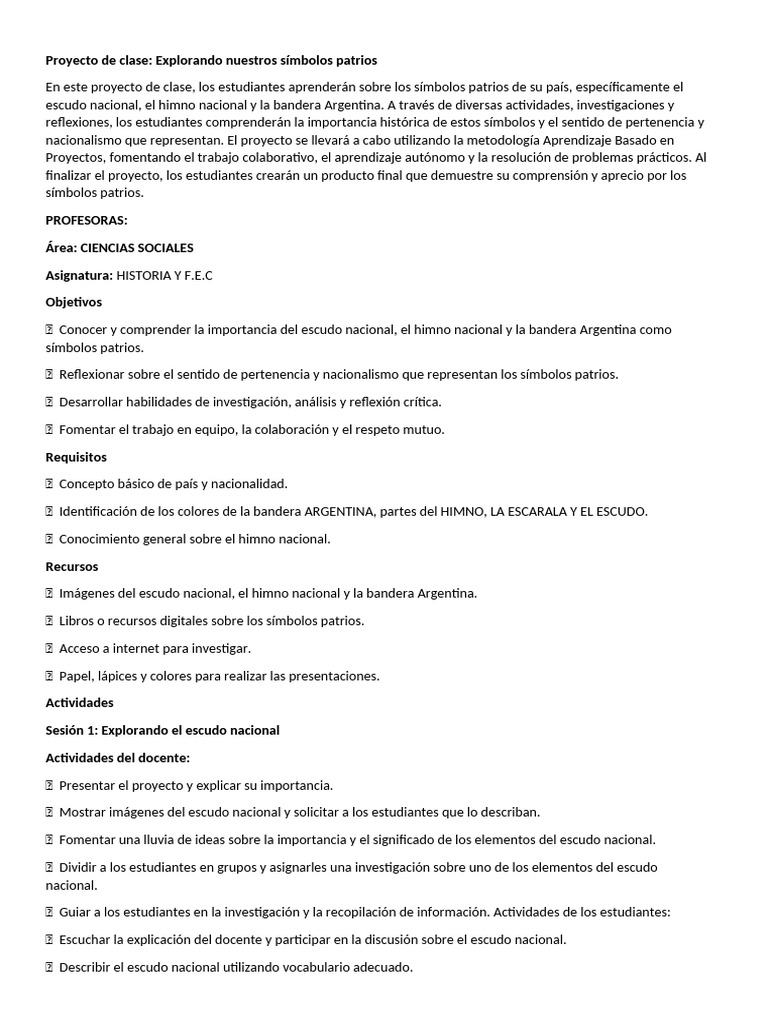 Proyecto sobre Símbolos Patrios Argentinos | PDF | Los símbolos ...