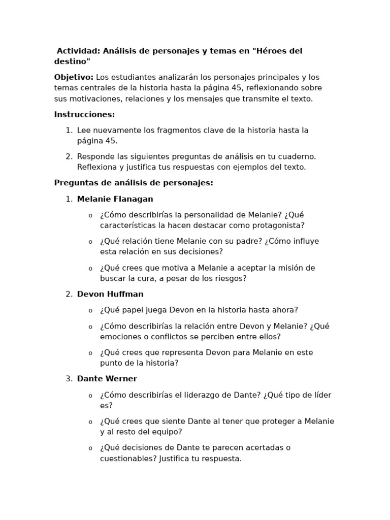 Análisis de personajes en "Héroes del destino" | PDF | Pensamiento ...