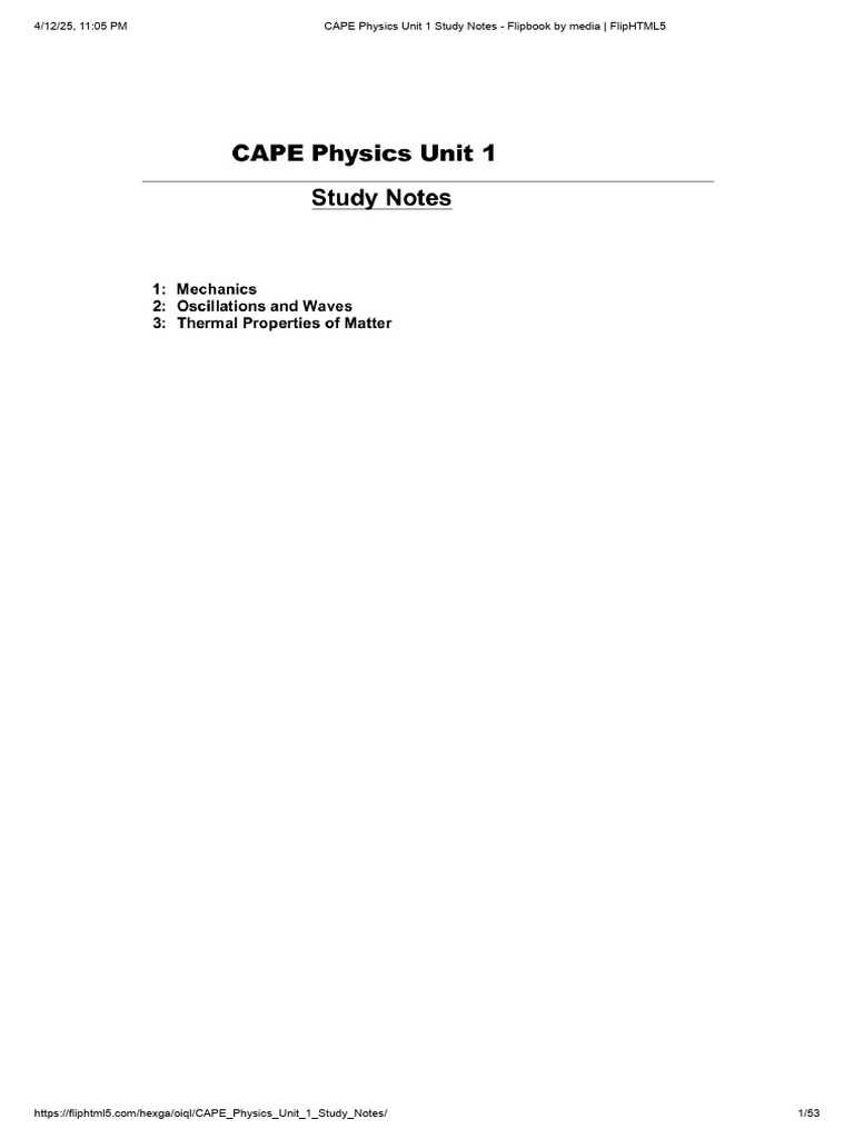 CAPE Physics Unit 1 Study Notes - Flipbook by Media - FlipHTML5 | PDF