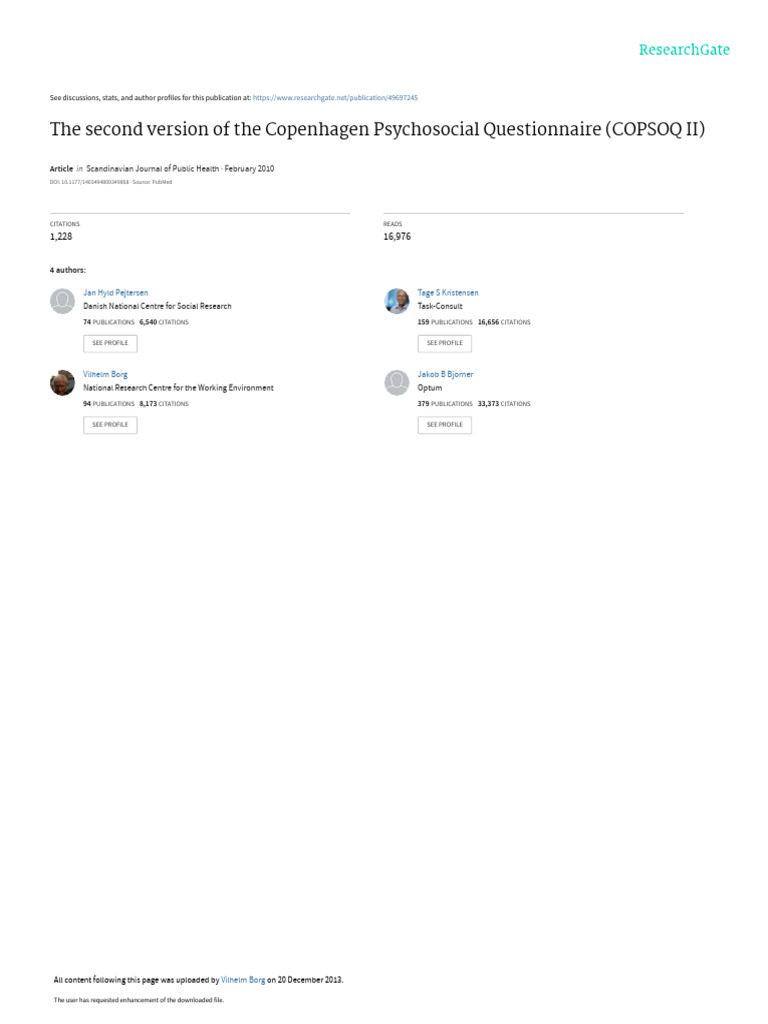 COPSOQ II: Psychosocial Questionnaire | PDF | Survey Methodology ...