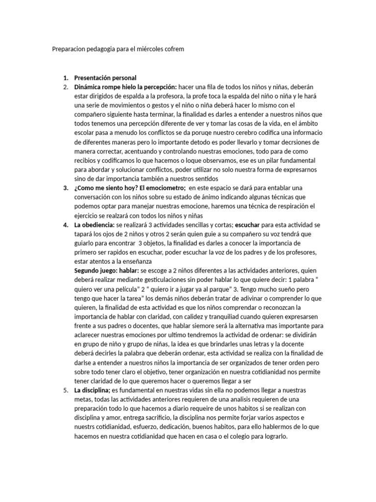 Preparacion Pedagogia para El Miércoles Cofrem | PDF | Sicología