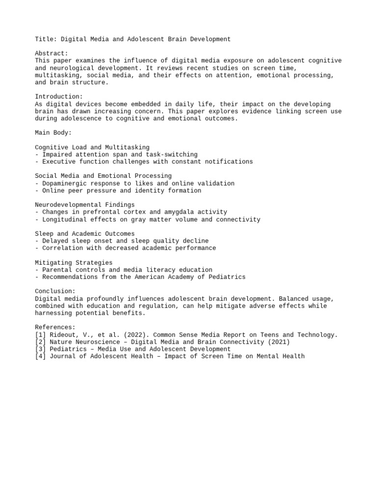 Digital Media and Adolescent Brain Development | PDF