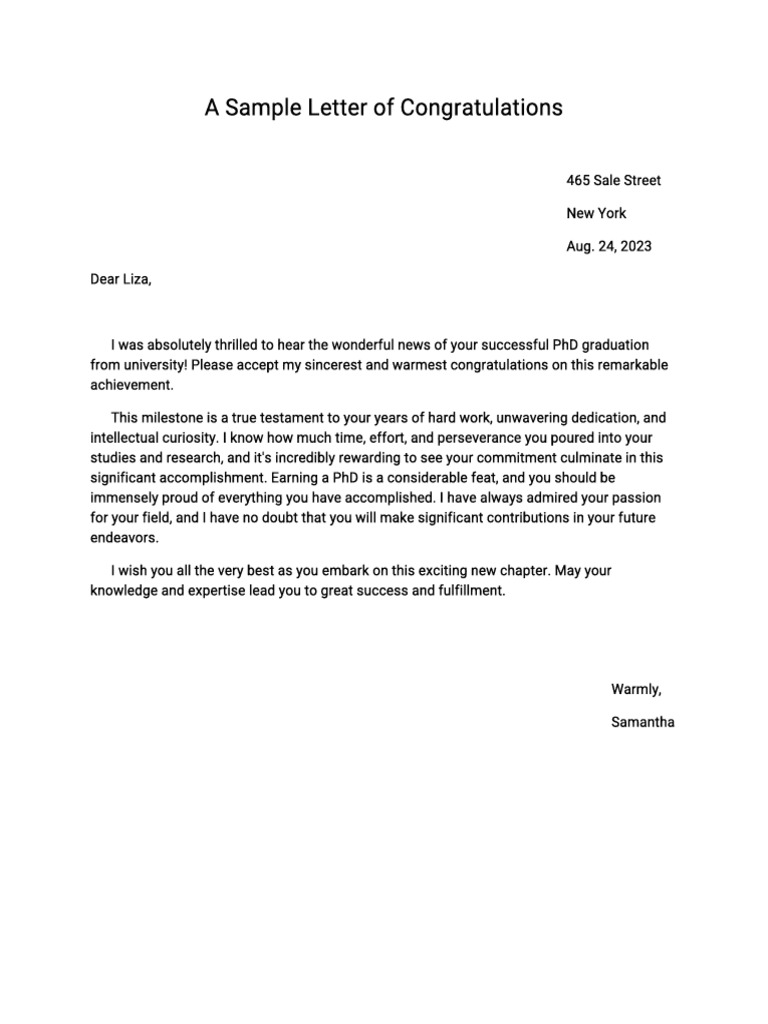 A Sample Letter of Congratulations | PDF